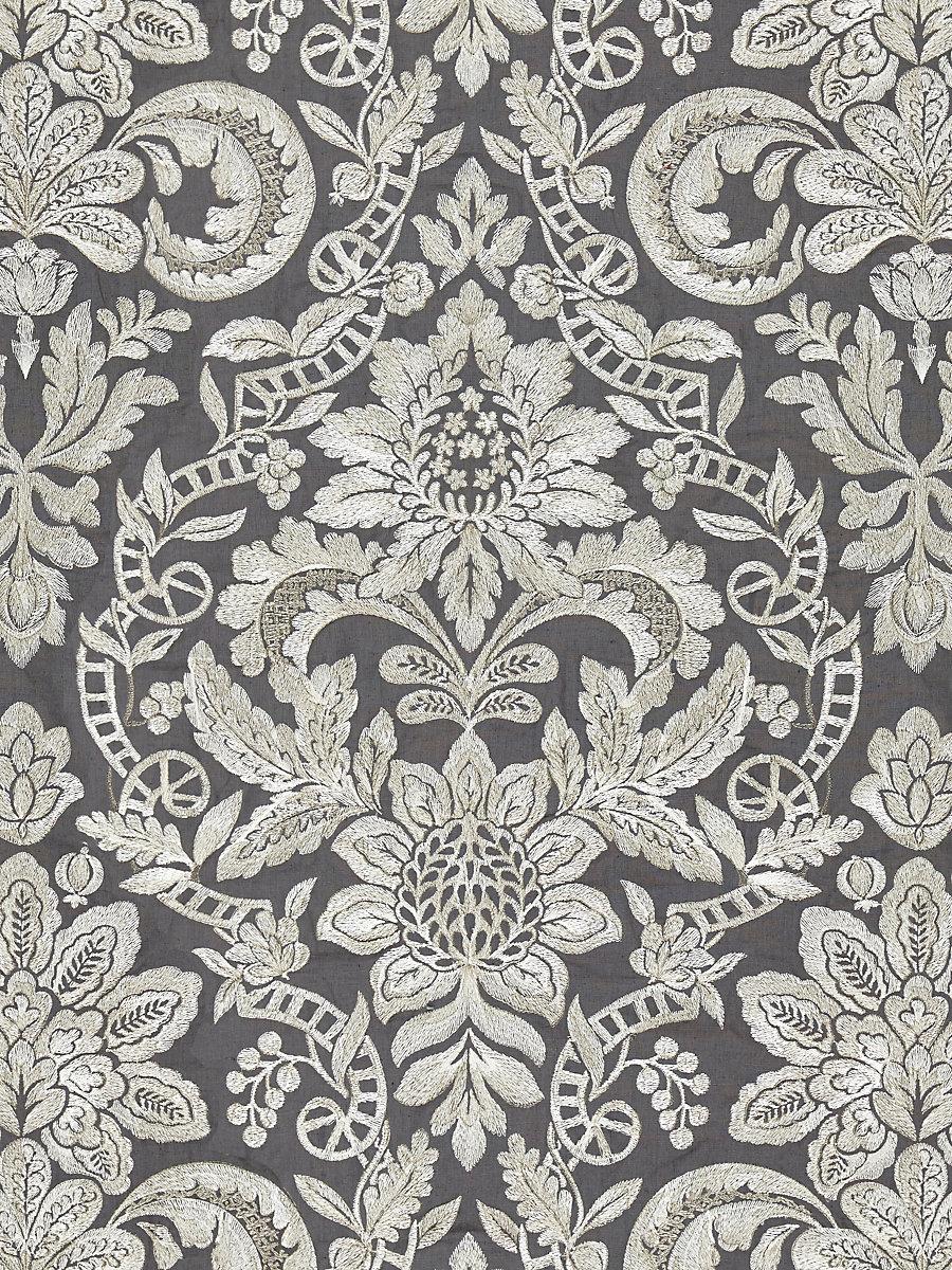 Scalamandre Elizabeth Damask Embroidery Charcoal Fabric – DecoratorsBest