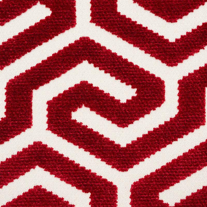 Schumacher Ming Fret Velvet Red Fabric – DecoratorsBest