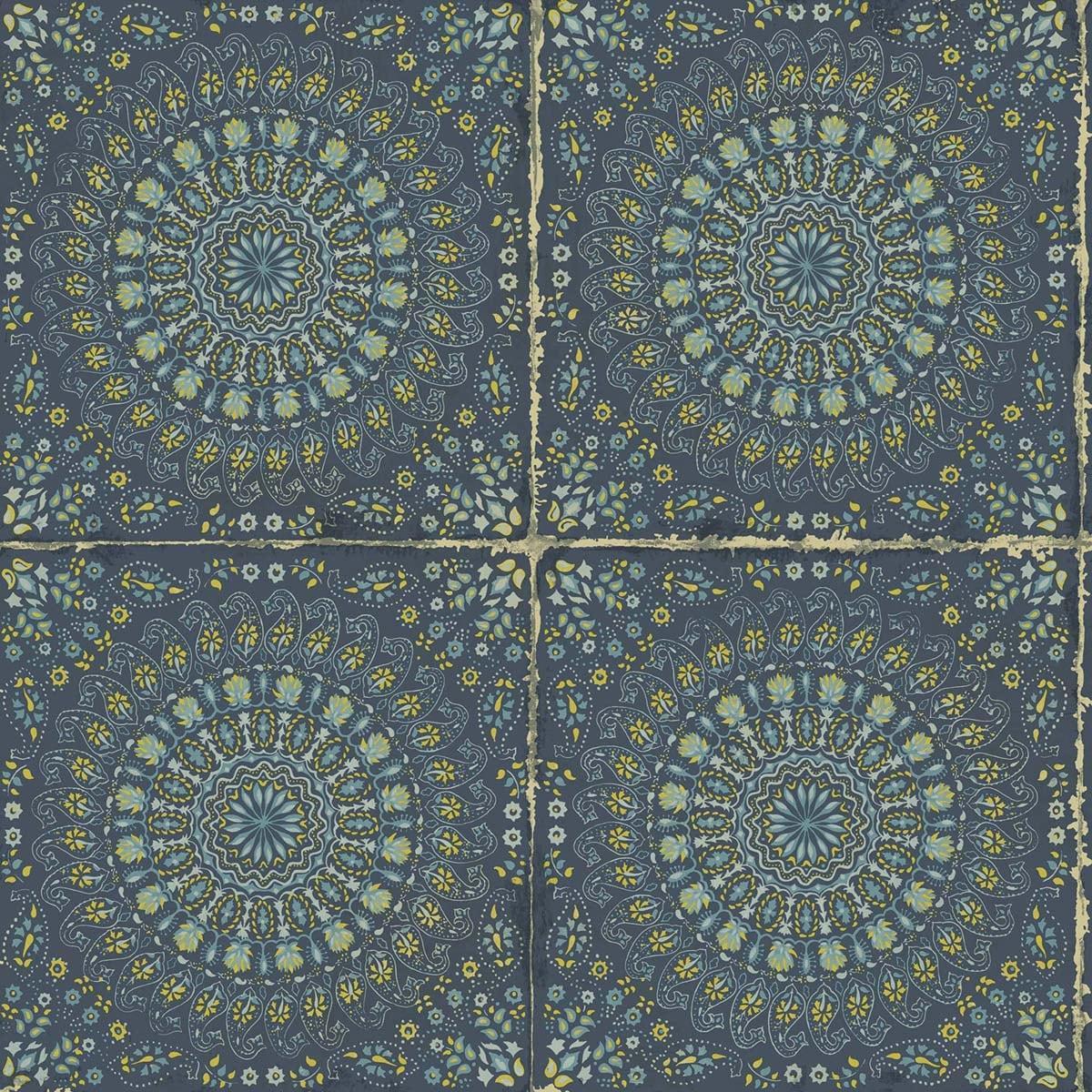 Seabrook Mandala Boho Tile Navy Blue And Dandelion Wallpaper ...