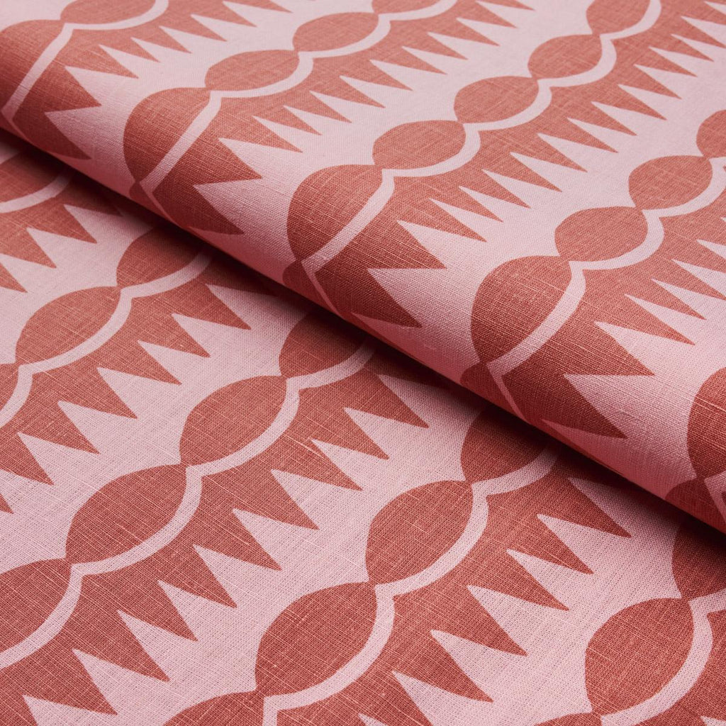 Schumacher Dagger Stripe Red On Pink Fabric – DecoratorsBest