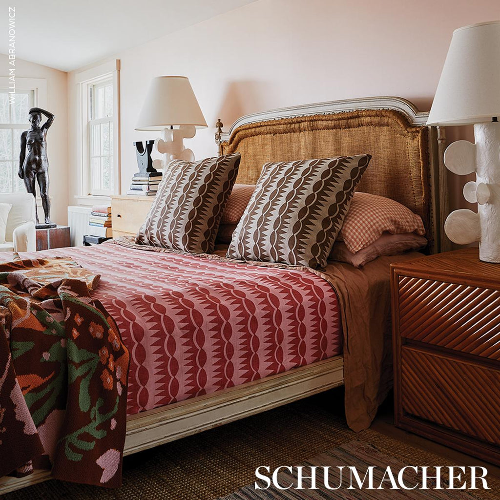 Schumacher Dagger Stripe Red On Pink Fabric – DecoratorsBest