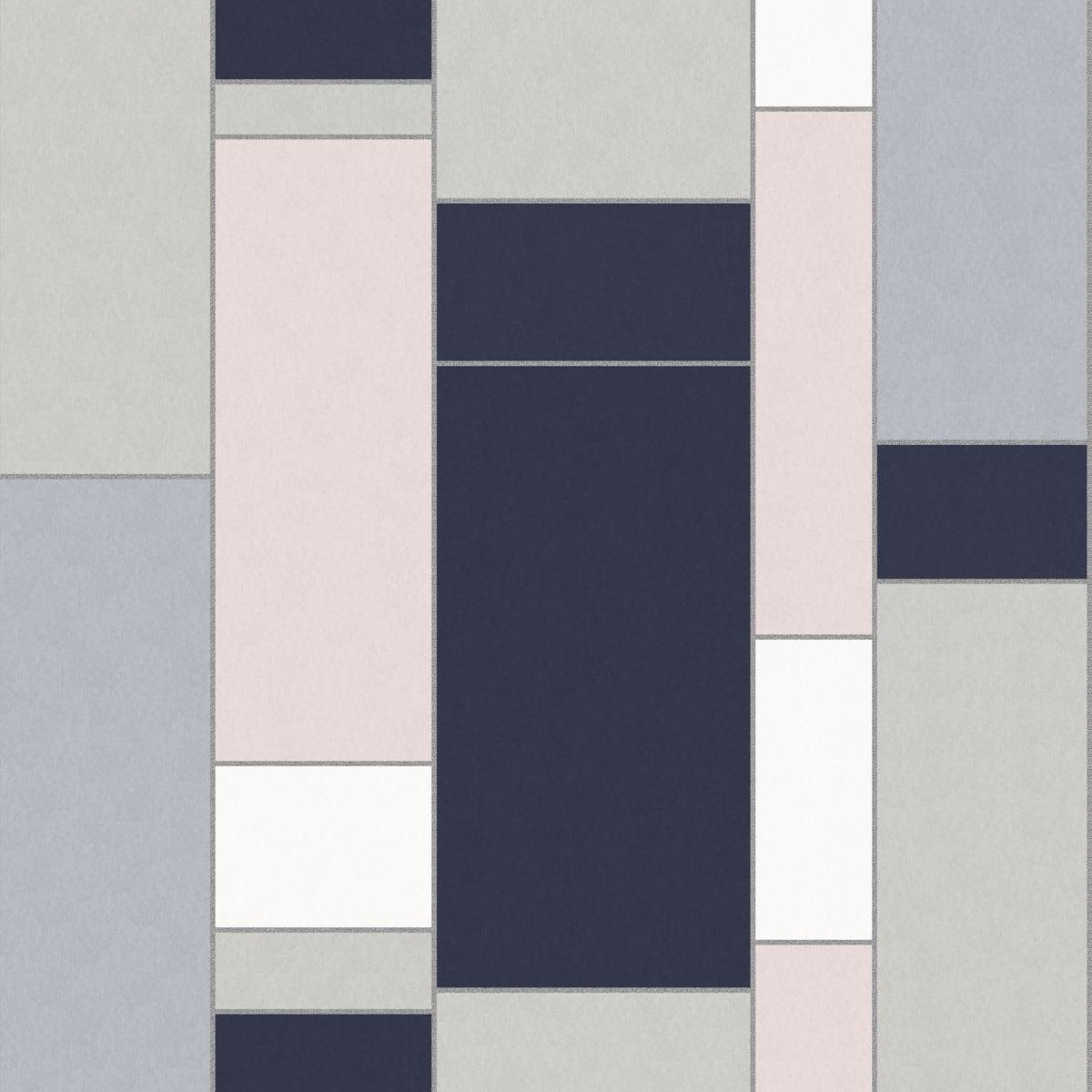 Seabrook De Stijl Geometric Indigo & Metallic Silver Wallpaper ...