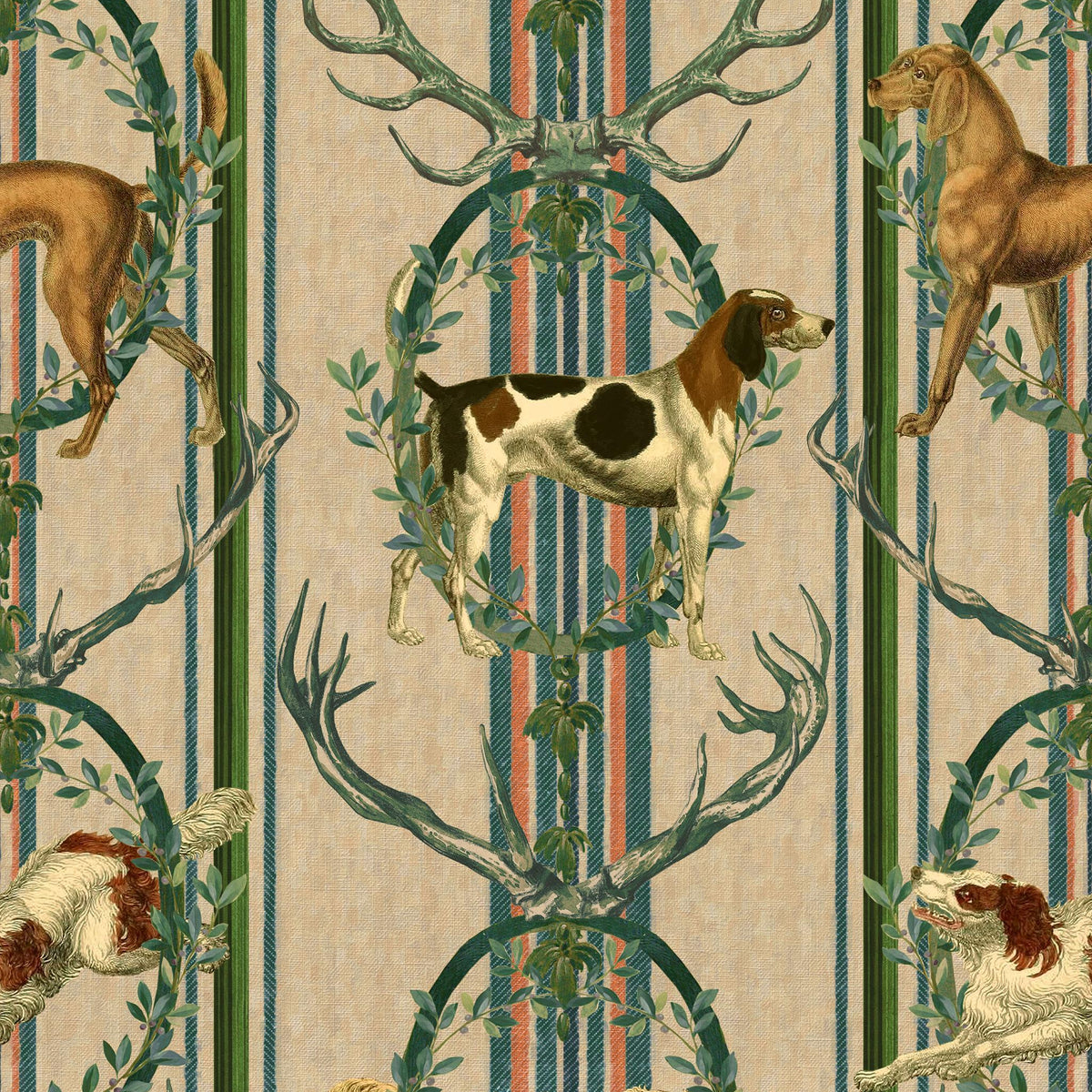 Mindthegap Mountain Dogs Taupe Taupe/Green/Blue/Brown/Black Wallpaper ...