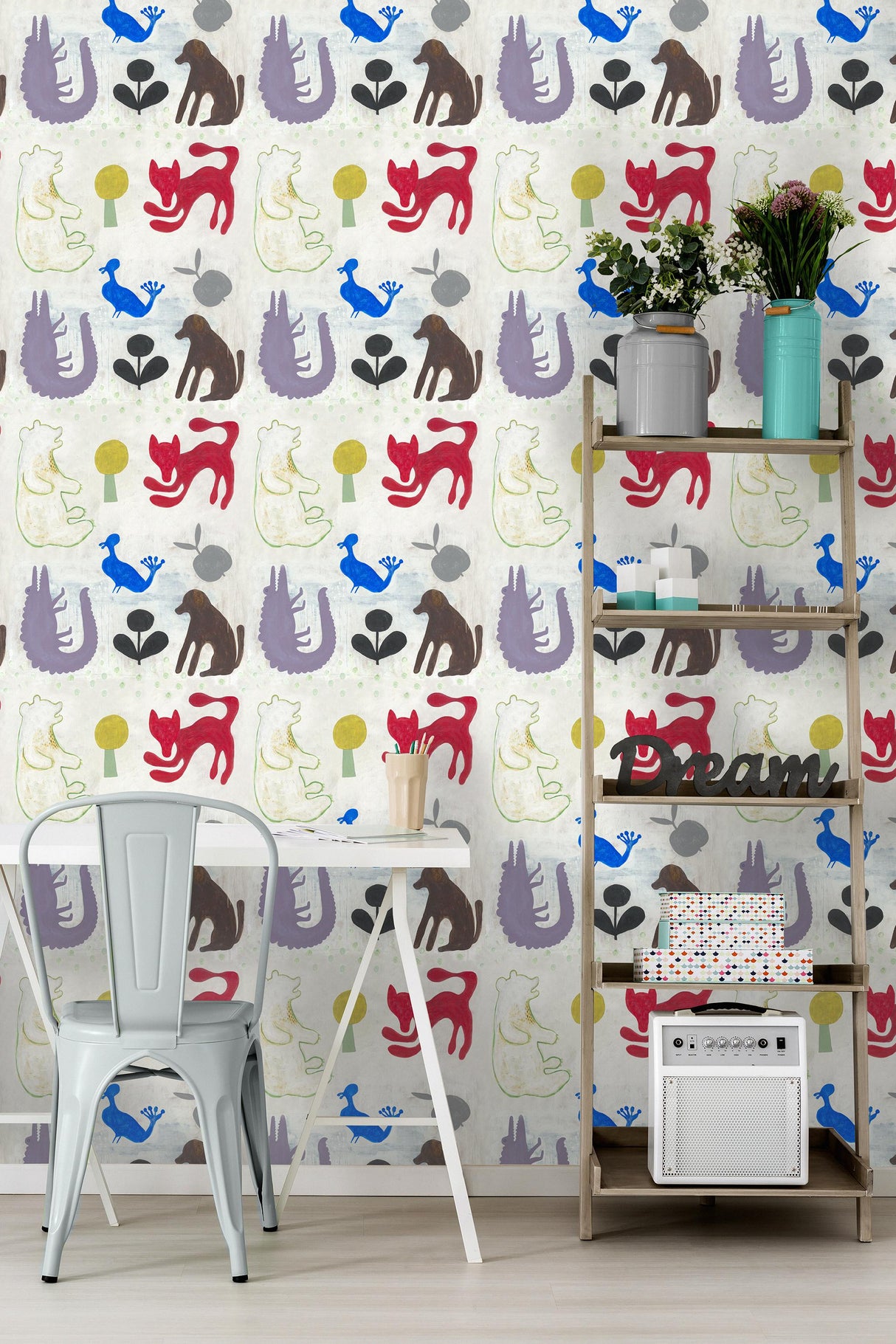 Mindthegap Mr Boyd'S Animals Red/White/Blue/Purple Wallpaper ...