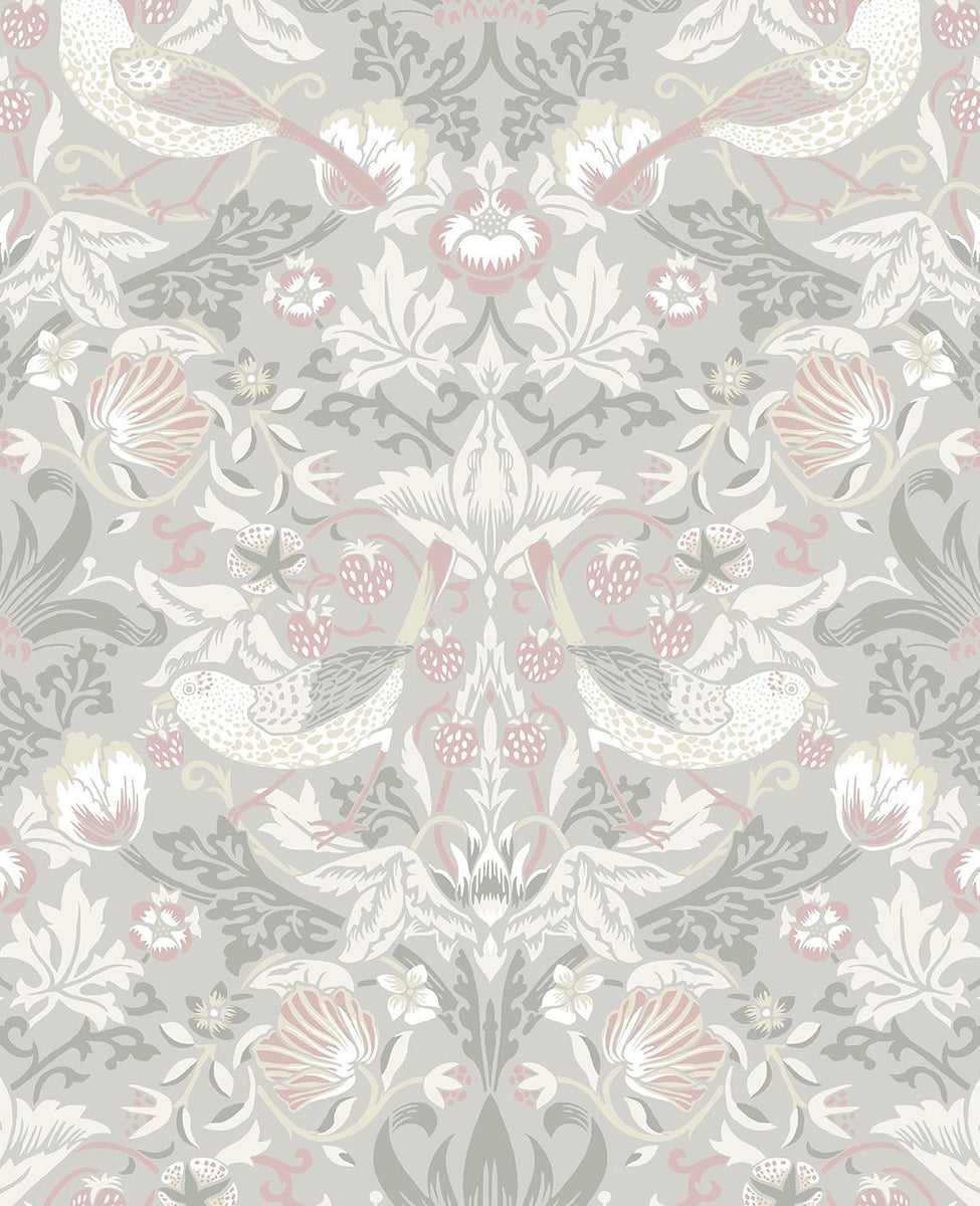 Seabrook Fragaria Garden Light Grey & Rose Petal Wallpaper – DecoratorsBest