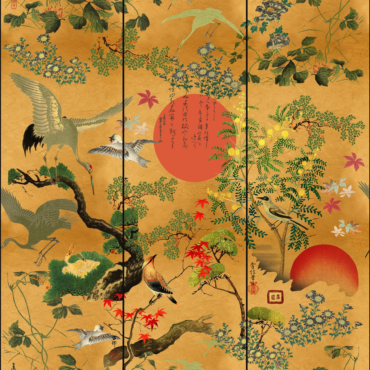 Mindthegap Byobu Metallic Edition Gold, Green, Red Wallpaper ...
