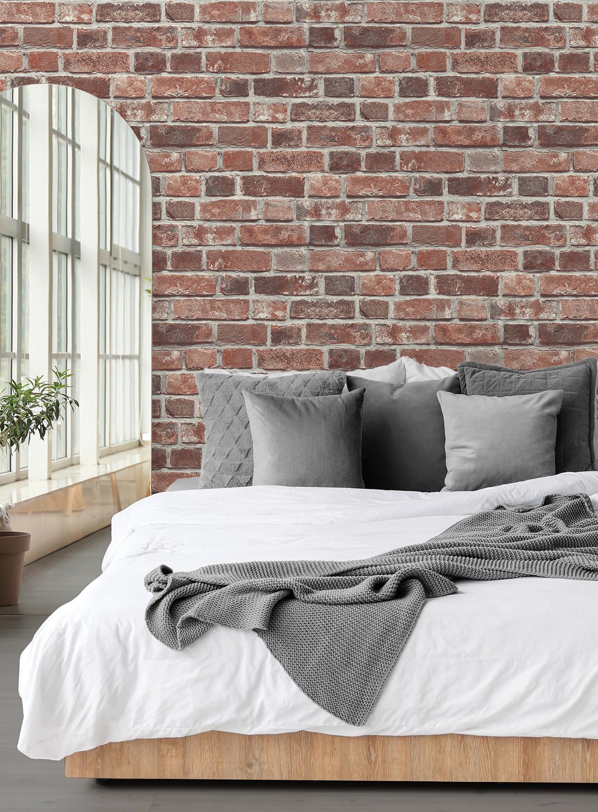 Seabrook Faux Red Brick Prepasted Red & Charcoal Wallpaper – DecoratorsBest