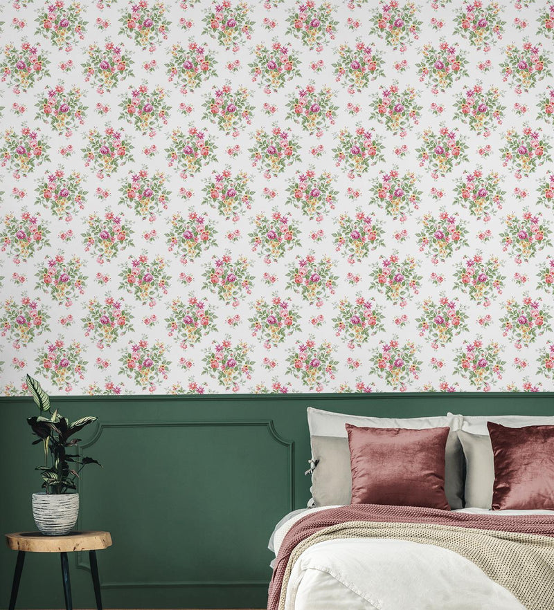 Seabrook Floral Bouquet Prepasted Watermelon & Buttercup Wallpaper ...