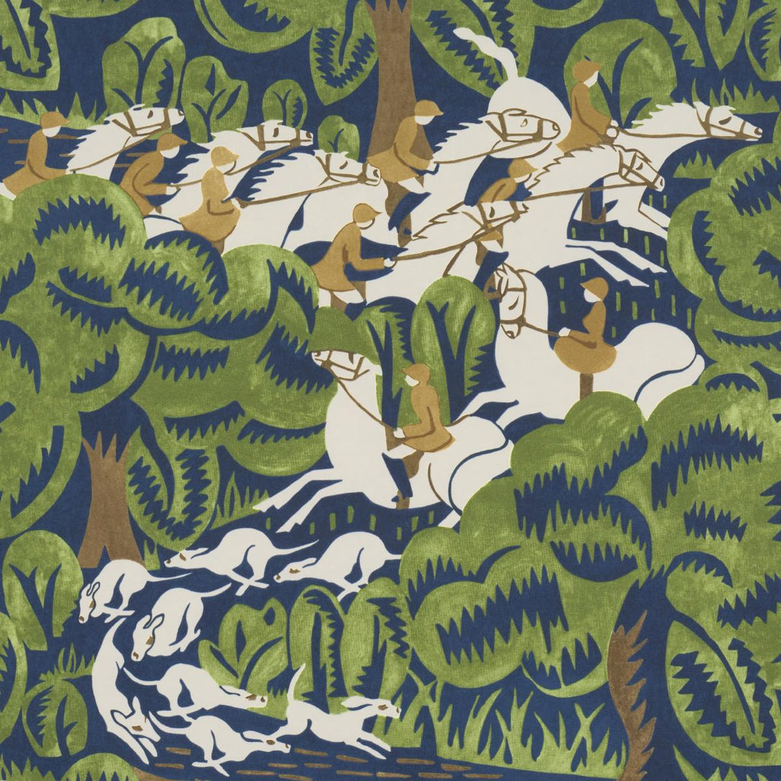 Schumacher Margaret Schloeman'S Fox Chase Navy & Green Wallpaper ...