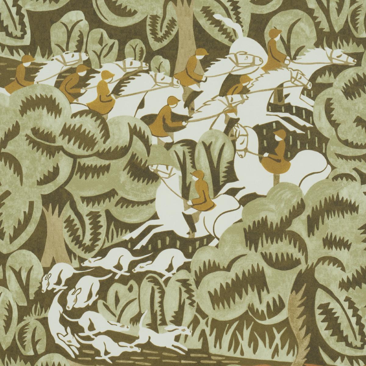 Schumacher Margaret Schloeman'S Fox Chase Sage & Soft Brown Wallpaper ...