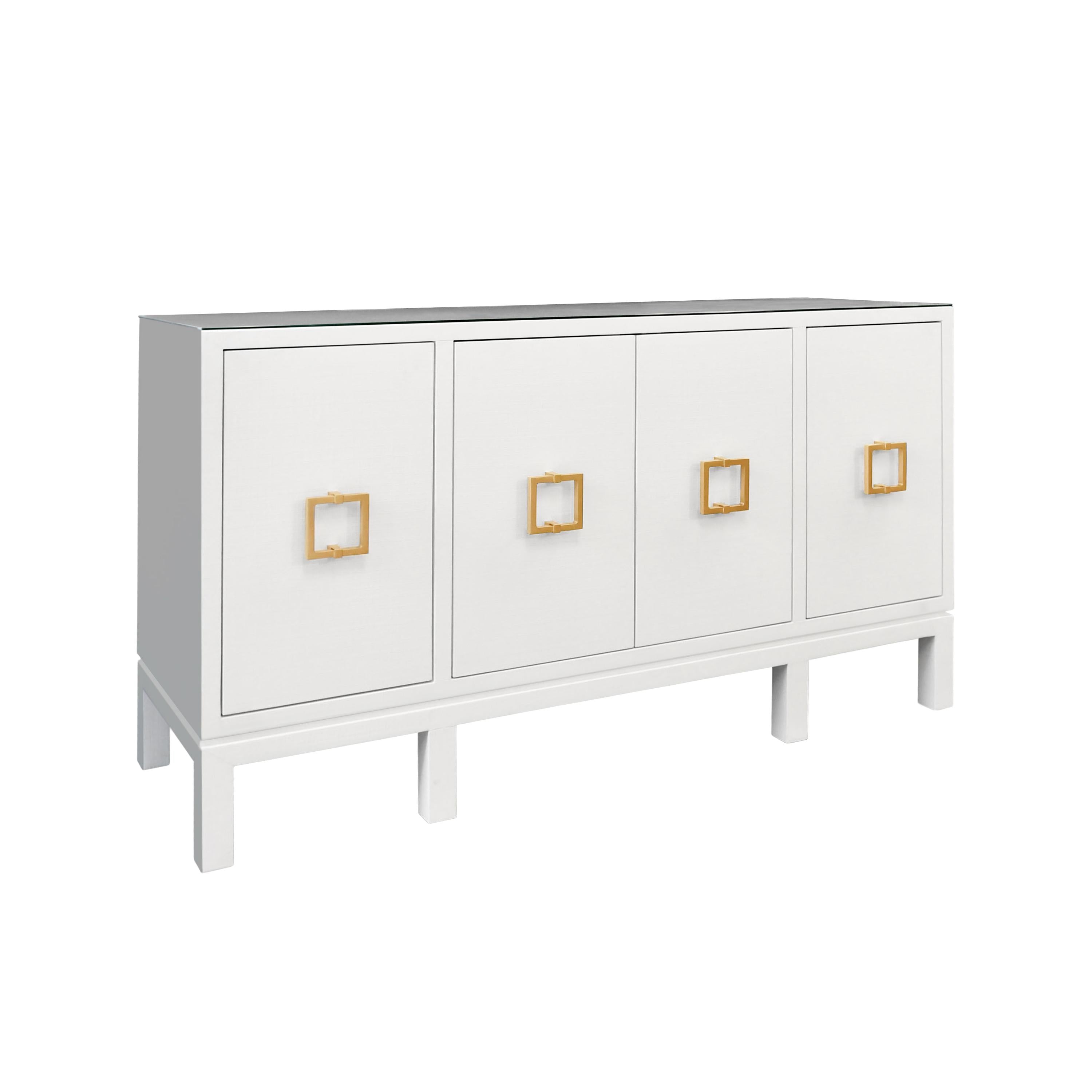 Worlds Away Four Door Buffet With Large Brass Square Hardware In White ...