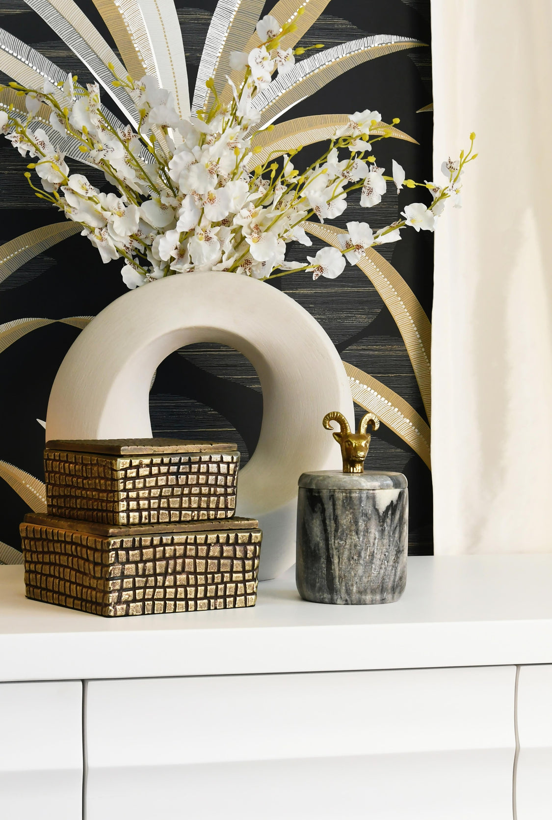 Worlds Away Four Door Buffet With Horizontal Fluted Detail In Matte Wh ...