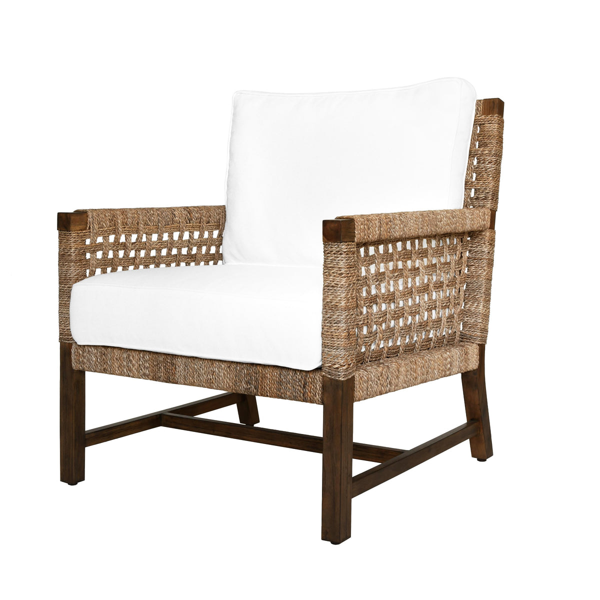 Worlds Away Club Chair With Woven Seagrass Detail And Ivory Linen Cush ...