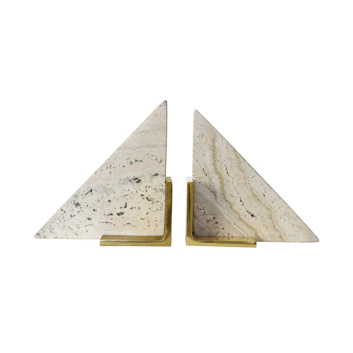 Worlds Away Triangle Shaped Travertine Marble Bookend With Brass Base ...
