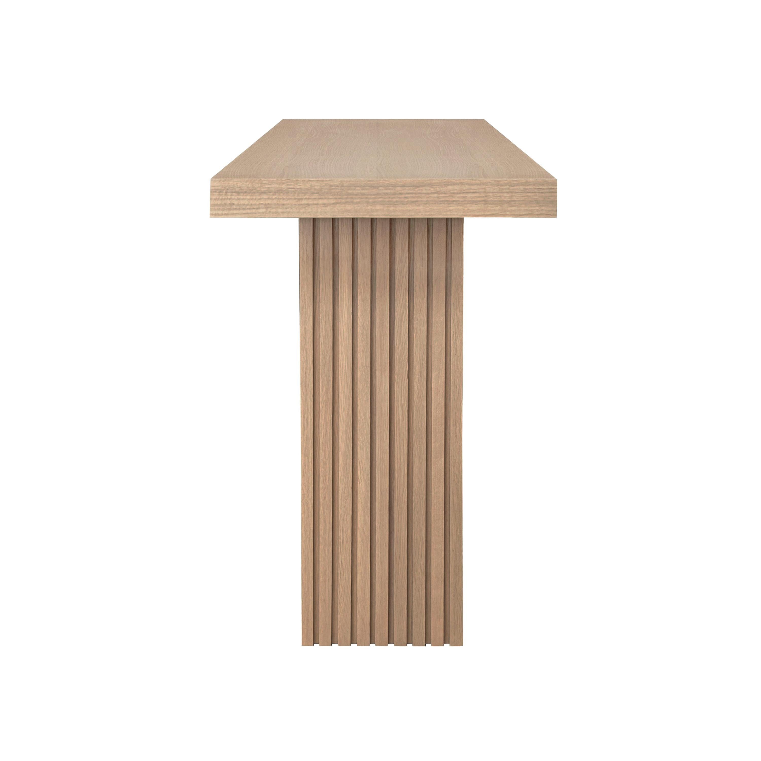 Worlds Away Slatted Pedestal Base Console Table In Natural Oak ...