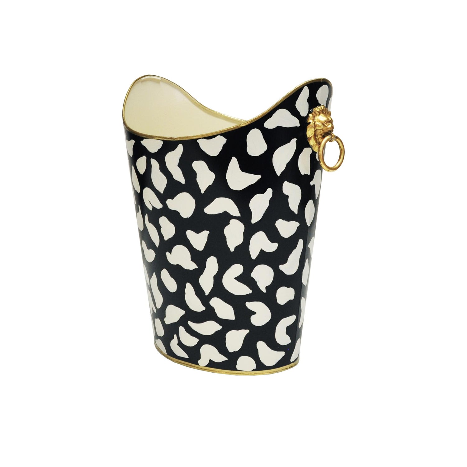 Worlds Away Oval Wastebasket With Lion Handles In Black Leopard ...