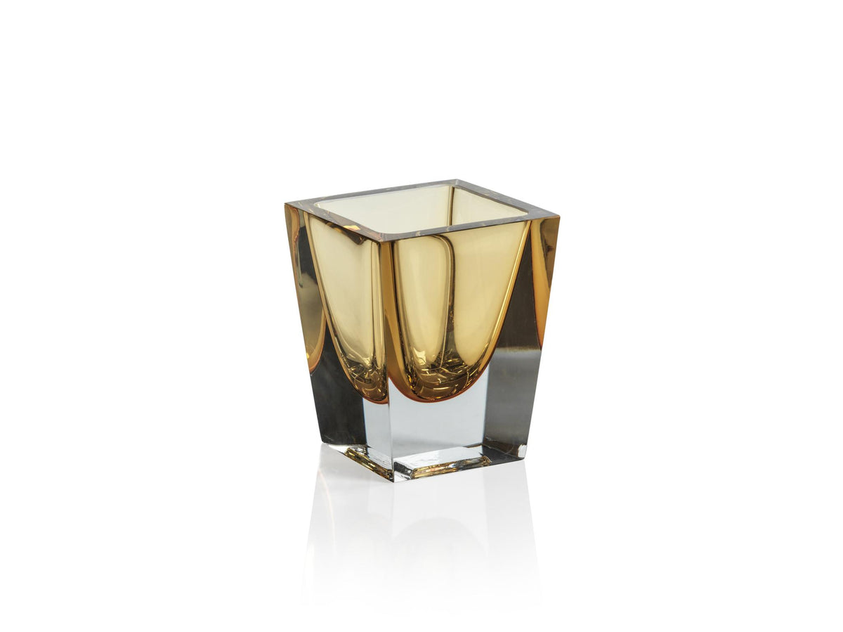 Zodax Square-3" X 3" X 4" Carrara Polished Amber Glass Vase ...