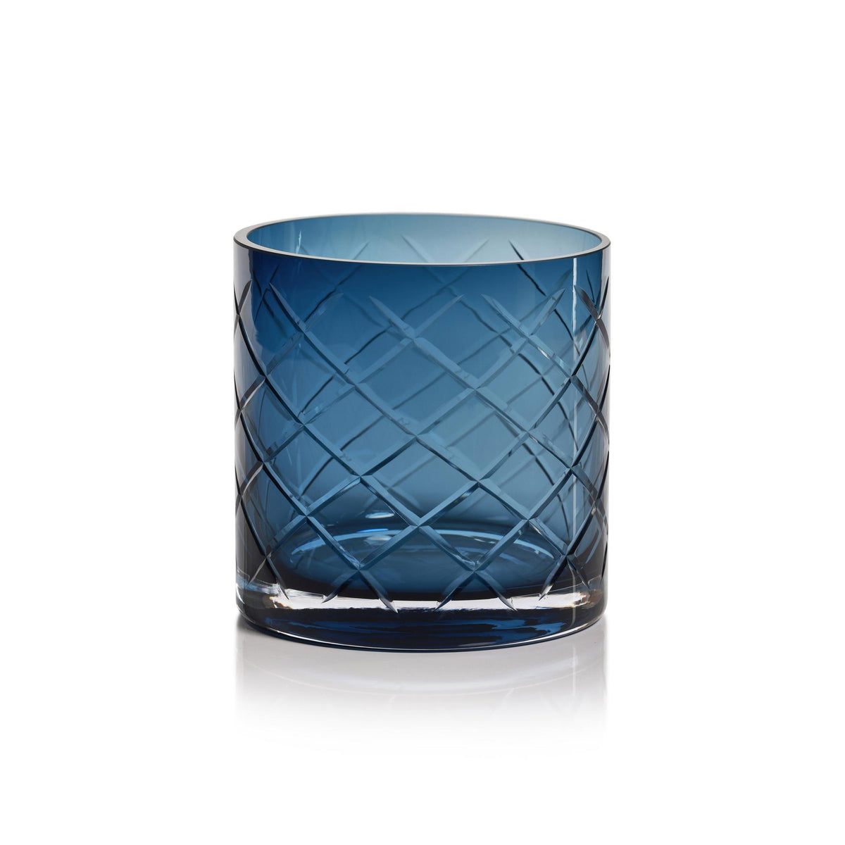 Zodax Navy Mariel 6" Tall Hand Cut Glass Vase / Candle Holder ...