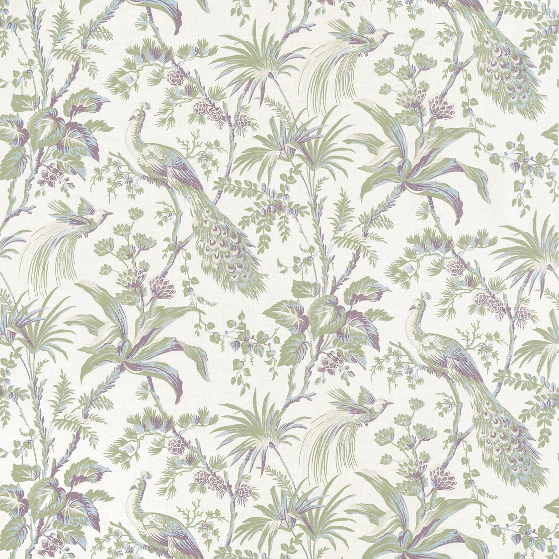 Anna French Peacock Toile Green And Plum Fabric – DecoratorsBest