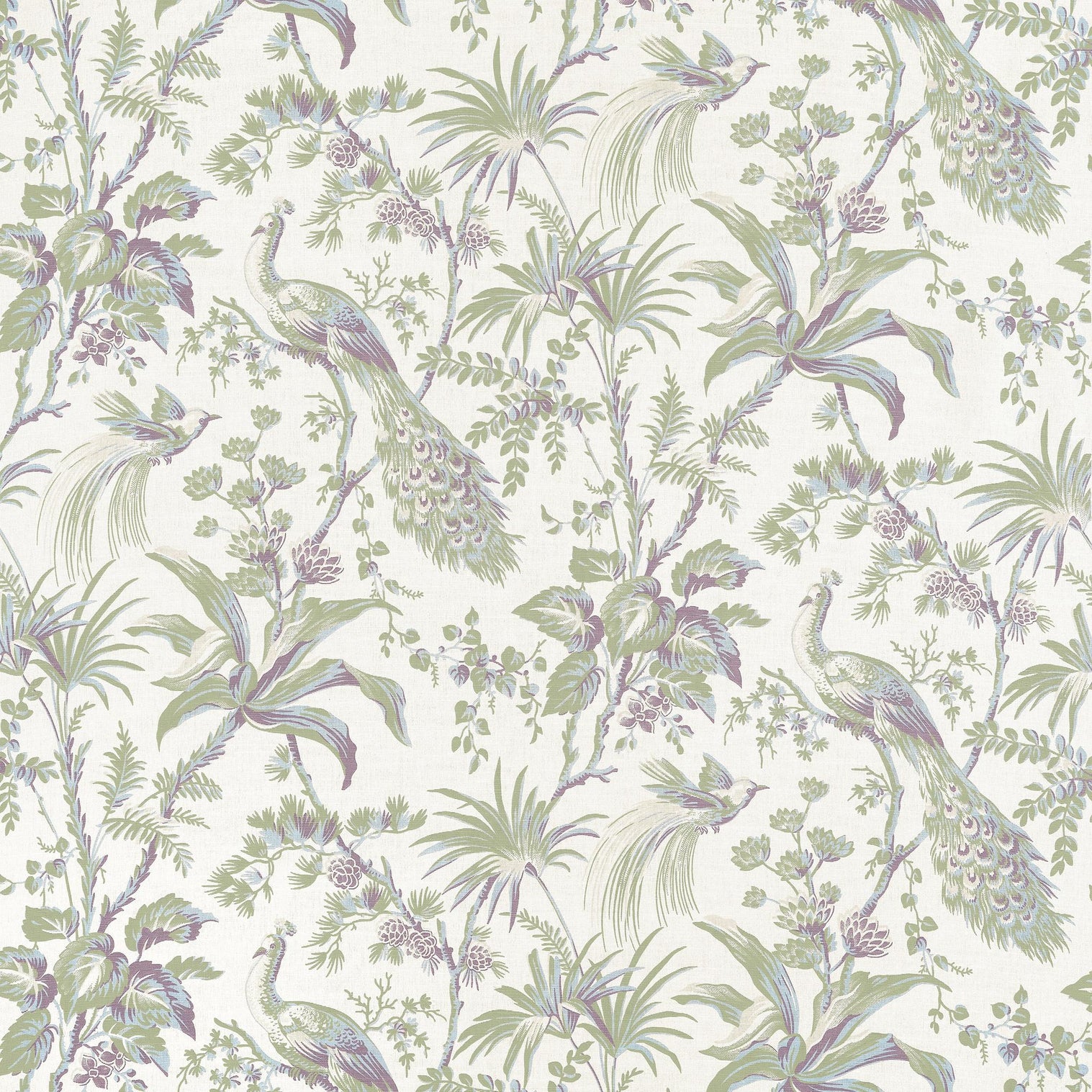 Anna French Peacock Toile Green And Plum Fabric – DecoratorsBest