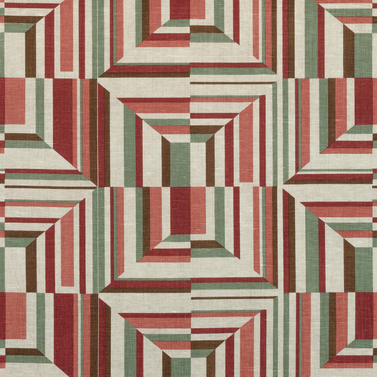 Anna French Cubism Red On Flax Fabric – DecoratorsBest