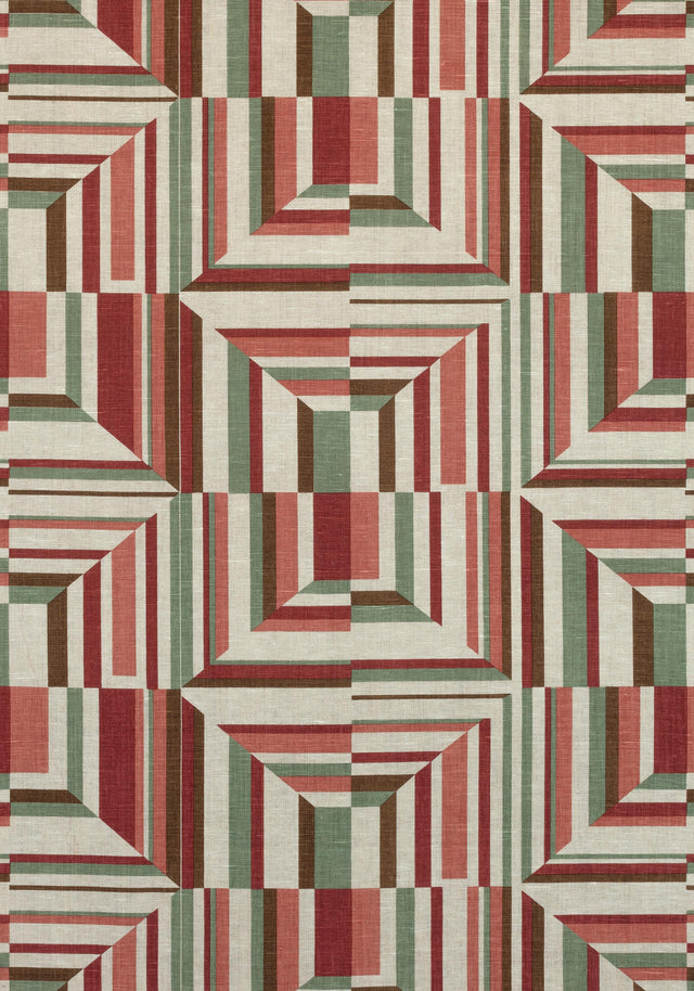 Anna French Cubism Red On Flax Fabric – DecoratorsBest