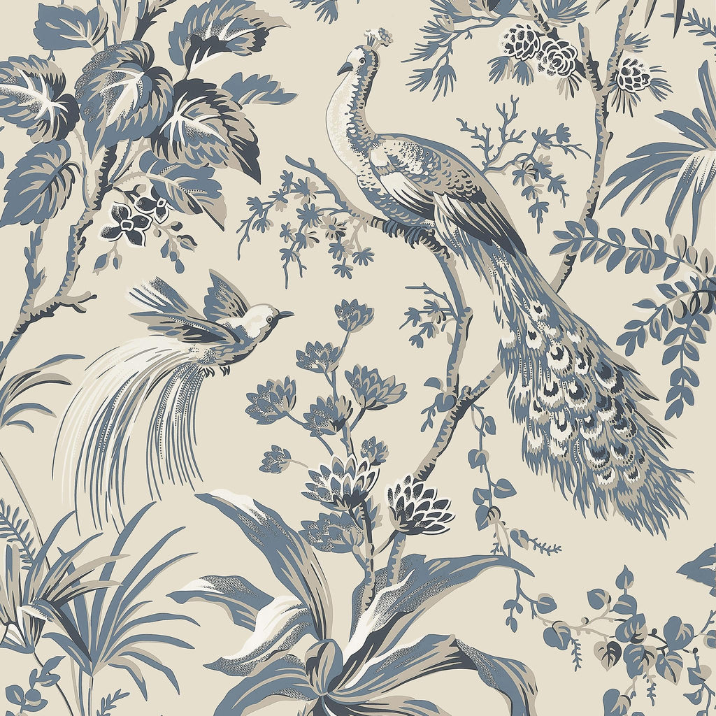 Anna French Peacock Toile Slate And Black Wallpaper – DecoratorsBest