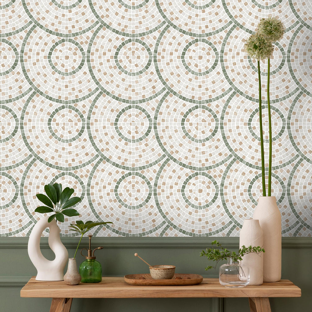 Decoratorsbest Mosaic Mirage Green And Neutrals Wallpaper – DecoratorsBest