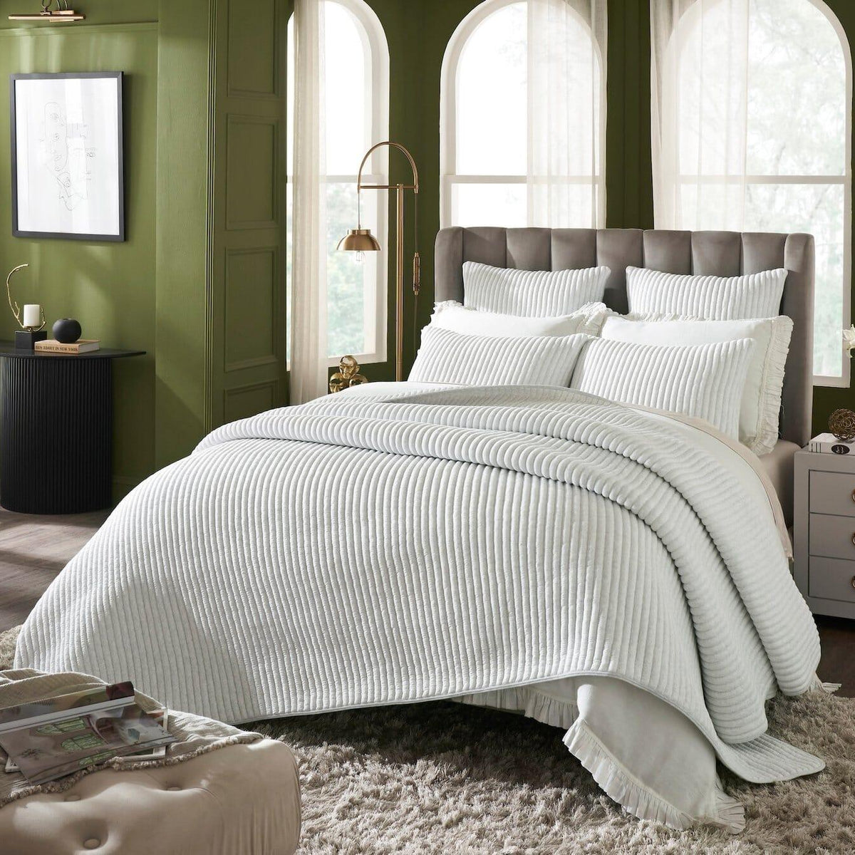 Orchids Lux Charlton Channel Quilting White Melange 94 X 96 Quilt ...