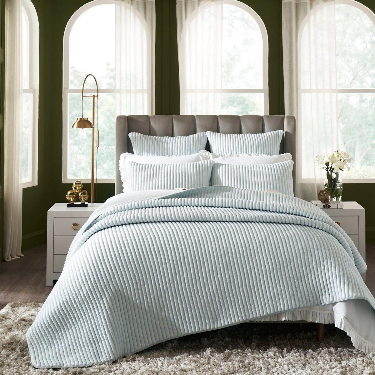 Orchids Lux Charlton Channel Quilting Sky Melange 110 X 96 Quilt ...