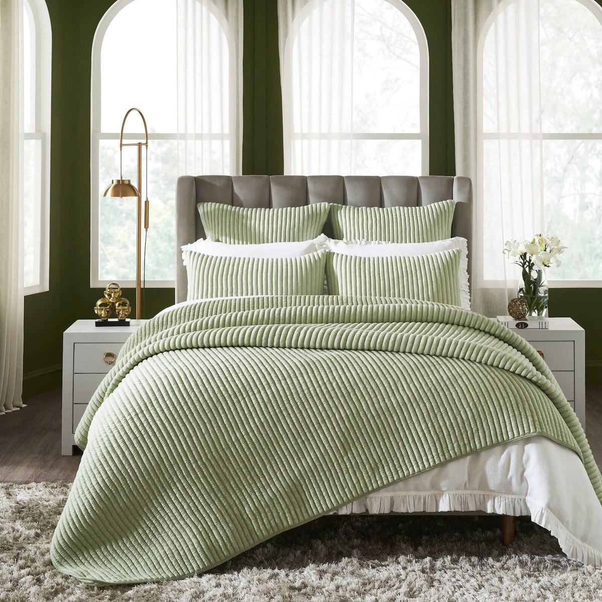 Orchids Lux Charlton Channel Quilting Green Melange 94 X 96 Quilt ...