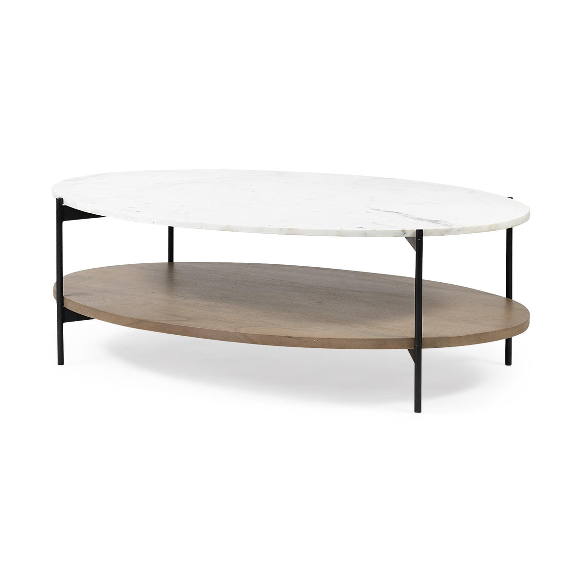 Mercana Larkin 48" Oval White Marble Top And Solid Wood Shelf W/ Black ...