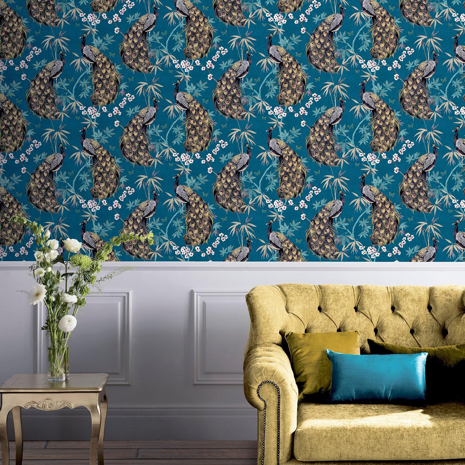 York Takara Teal Opulent Peacock Wallpaper – DecoratorsBest