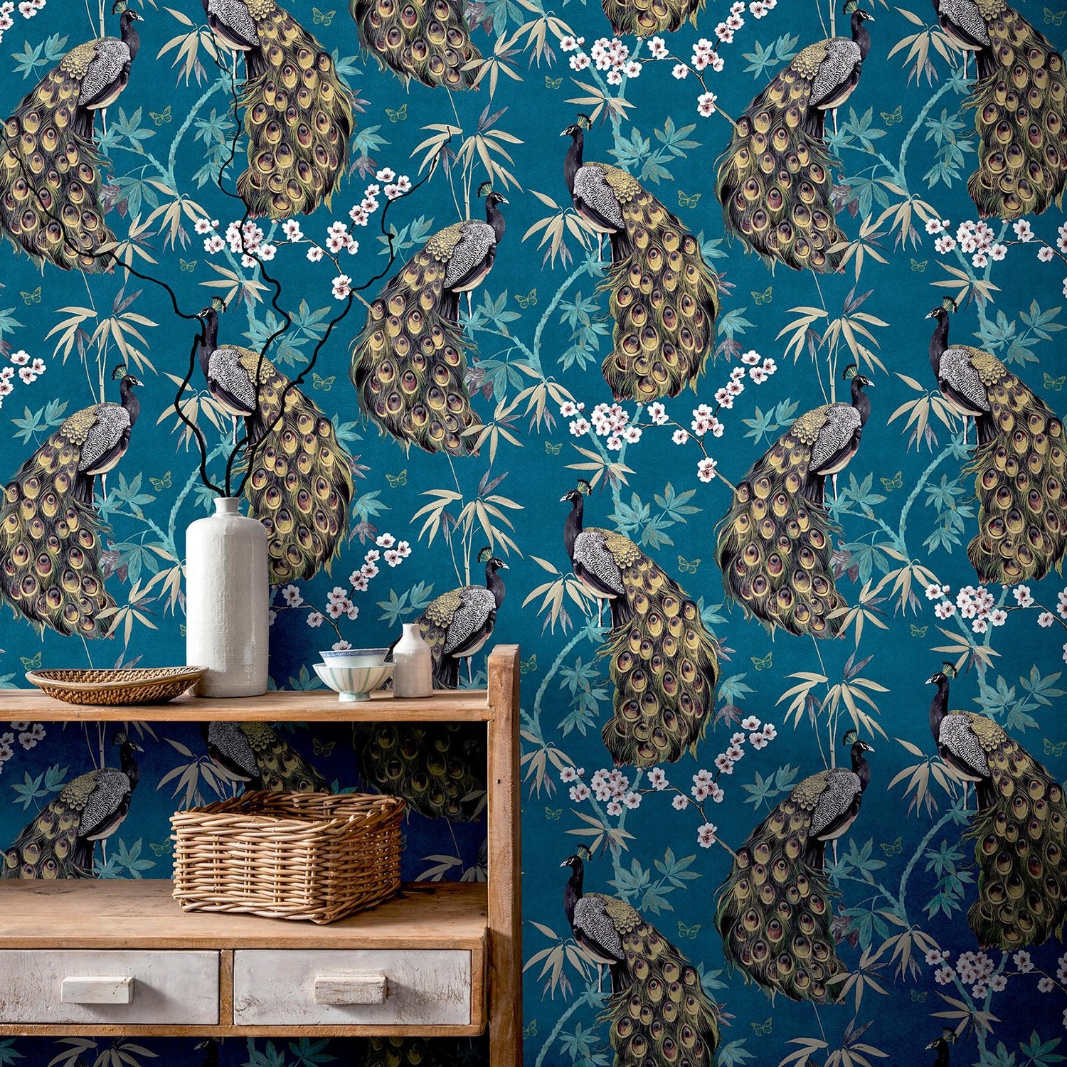 York Takara Teal Opulent Peacock Wallpaper – DecoratorsBest