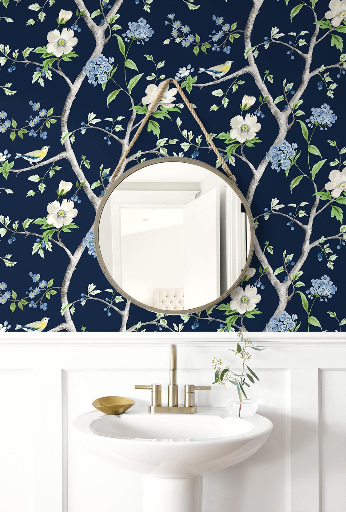 Seabrook Floral Trail Navy Blue & Spring Green Wallpaper – DecoratorsBest